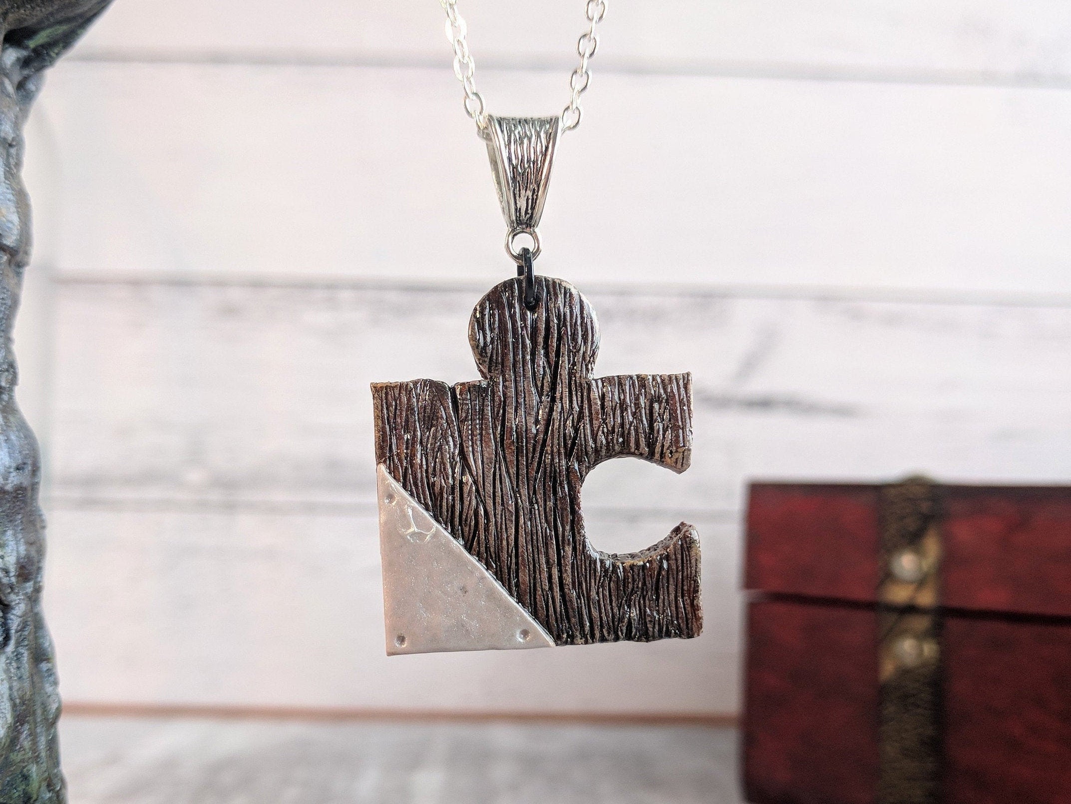 Jigsaw Pendant - Polymer Clay Pendant - Handmade Necklace on Luulla